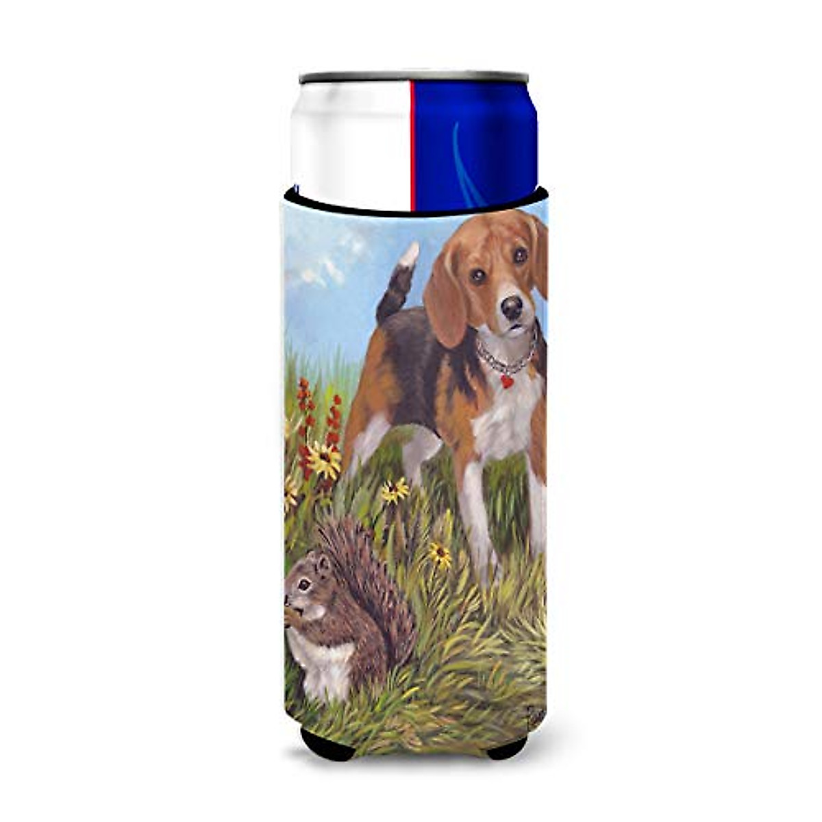 Caroline's Treasures PPP3016MUK Beagle Hunter Hunted Ultra Hugger for slim cans Can Cooler Sleeve Hugger Machine Washable Drink Sleeve Hugger Collapsible Insulator Beverage Insulated Holder