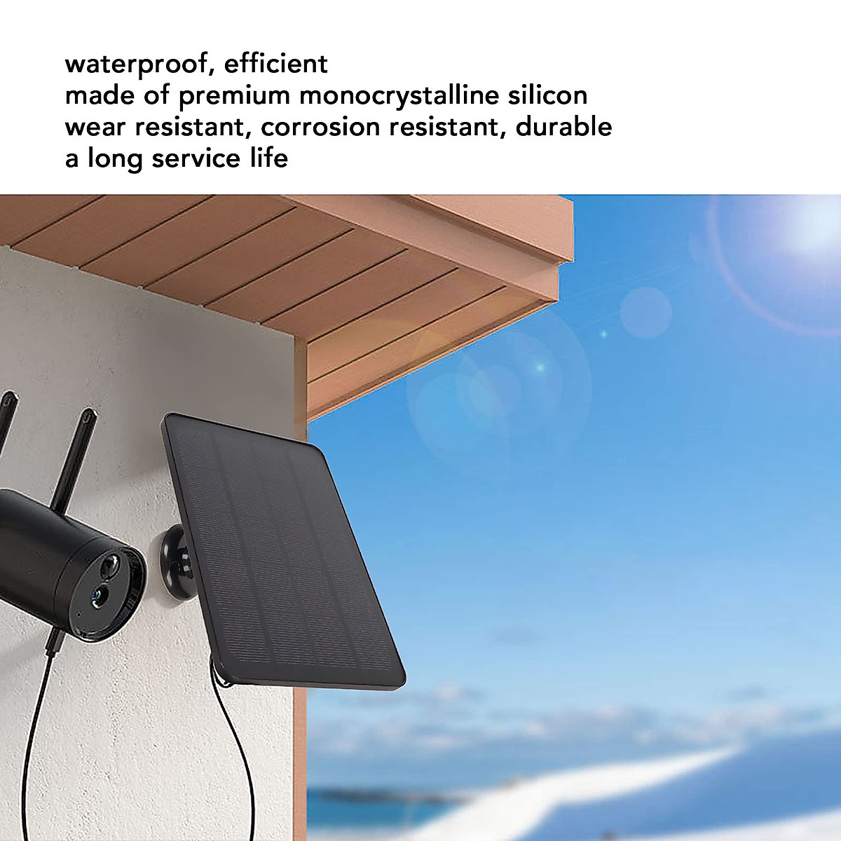 4W Solar Panel for Security Camera, DC 5V Micro USB & USB C Port Solar Panel, IP65 Waterproof Solar Charger for Eufycam, Arlo Essential Spotlight, XL Spotlight Cameras (Black)