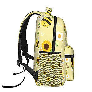 Fashion Cute Bee Sunflowers Backpack Lightweight Laptop Backpack Casual Daypack For Teens,Boys,Girls