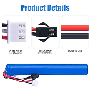 OooSure 2 pcs 7.4V Batteries 2000mAh for SRB1200 SRB400 SRB400-SUB MP5K M4 M110 for Hobby Remote App Controlled Vehicle Water Bead Blaster Airsoft Gun with 2S USB Charger and Mini Tamiya Switch Cable