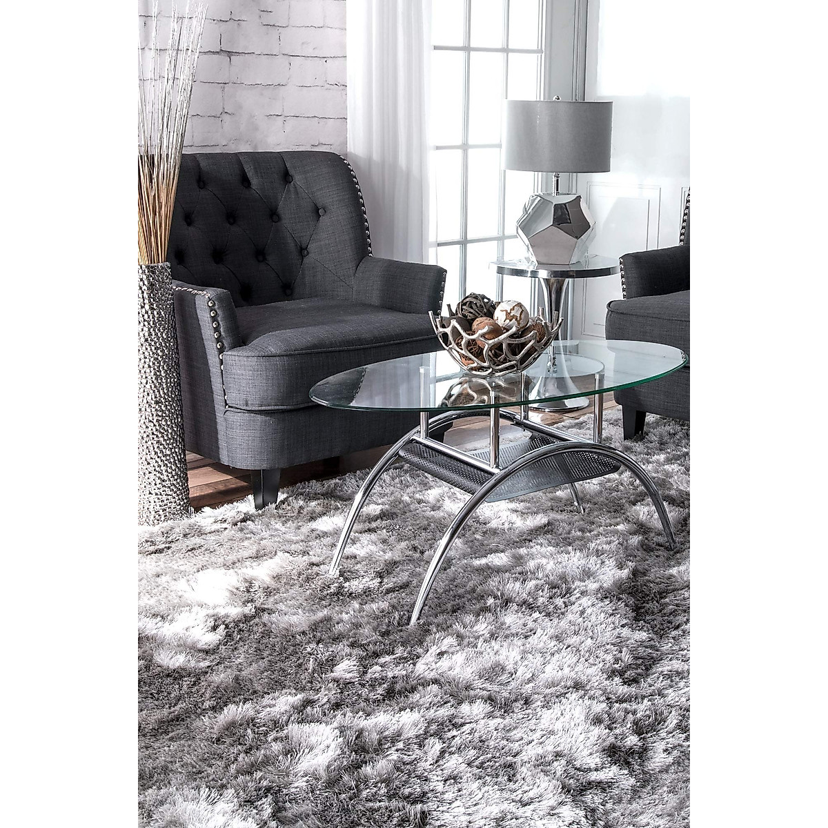 nuLOOM Latonia Modern Silky Shag Area Rug, 4x6, Silver