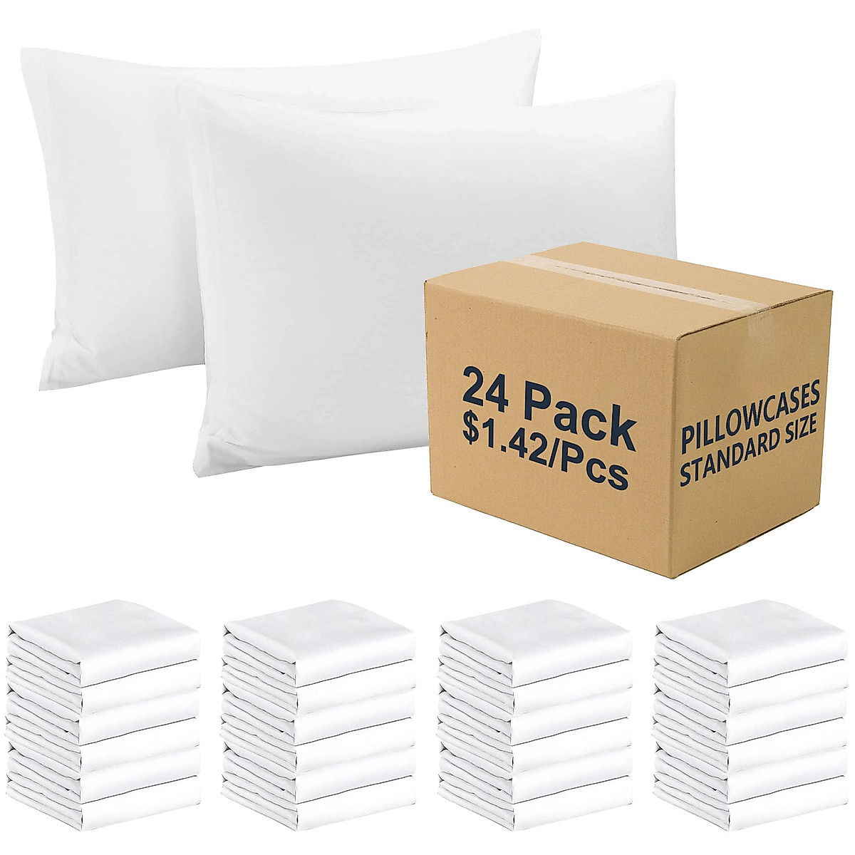 ZPECC Pillow Cases Standard Size 24 Pack - Bulk White Pillowcases with Envelope Closure, Pillow Covers for Home, Camping, Travel Essentials (24 Pack,20x26,White)