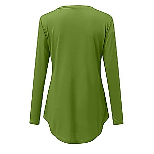 Womens Casual Long Sleeve Tunic Shirts Round Neck Button Side Blouses Tops Womens Tops Dressy Casual 3/4 Sleeve V Neck Green