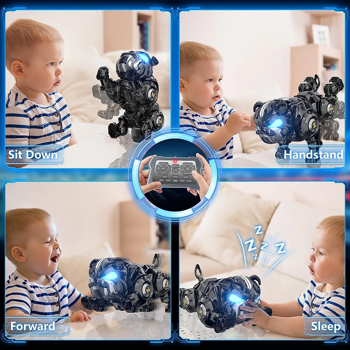 Blkont Remote Control Robot Dog Toys for Boys, Rechargeable Programmable Stunt Robot Dog with Singing, Dancing and Touch Functions for Boys Ages 3 4 5 6 7 8 9+ Birthday, Black