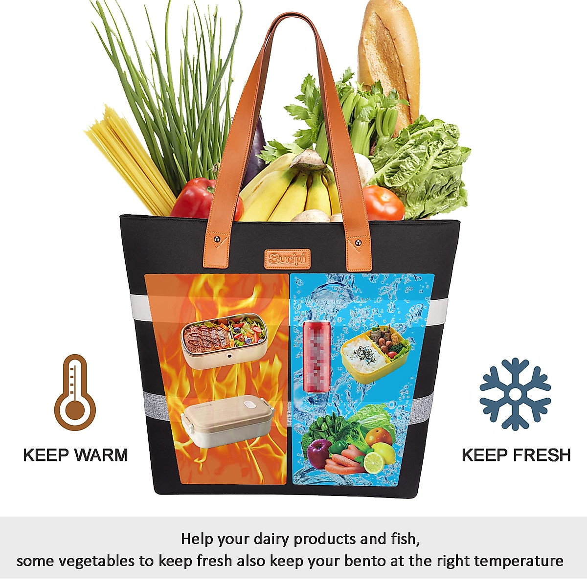 Sucipi Jumbo Insulated Cooler Tote Bag for Beach Foldable Insulated Reusable Grocery Bag with Zipper Large Insulated Shopping Bags for Frozen Food for Women Waterproof Leakproof