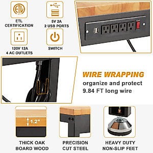 AHB 60" Workbench Adjustable Height, Oak Wood Work Table with Power Outlets, Max 2000 LBS, Heavy Duty Workstation for Garage Party Shop Office Home(Black 60"x 22")