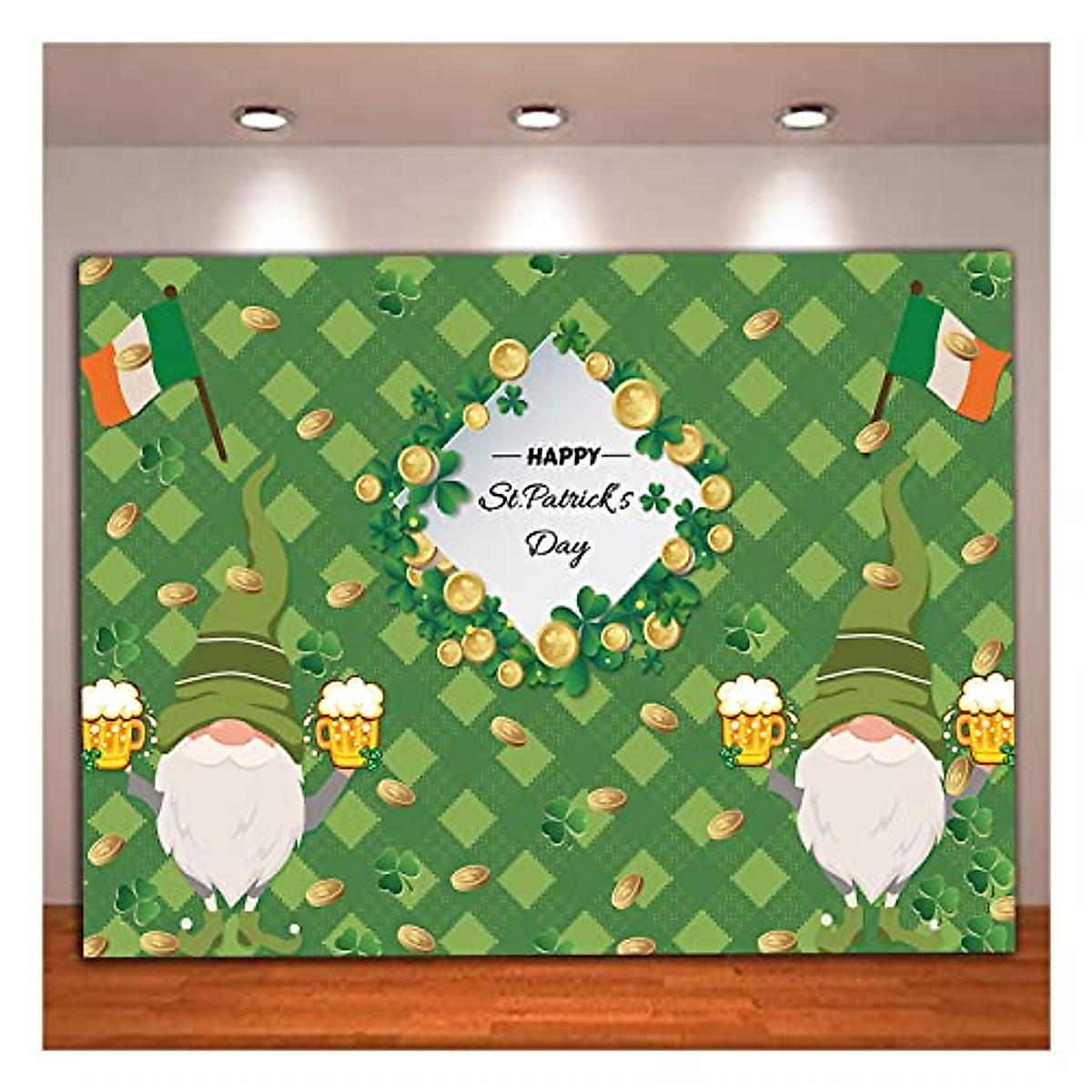 Happy St. Patrick's Day Photography Backdrop Dwarf Lucky Irish Green Shamrock Photo Background for Children Family Irish Festival Celebration Party Decor Banner 5x3ft