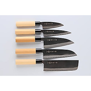 Seki Sanbonsugi Japanese Utility Chef Kitchen Knife, KUROUCHI Carbon Tool Steel Ajikiri Small Deba Knife, Shiraki Wooden Handle, 105 mm, Made in Seki Japan