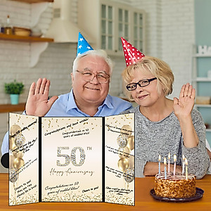 DARUNAXY Black Gold 50th Anniversary Party Decorations, Happy 50th Anniversary Alternative Signature Guest Book for Parents Cheers to 50 Years Gifts 50 Anniversary Signing Card Board Party Supplies