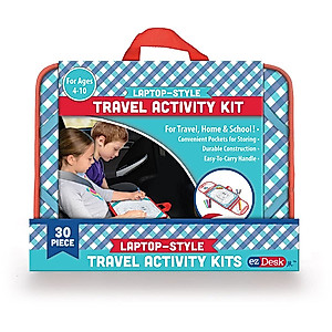 ezDesk Travel Activity Kit, Lap Desk with Cushion, Premium Activity Kit with Writing and Craft Supplies, 30-Piece Set, ‎12" x 19", Multicolor