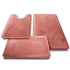 Clara Clark 2 Piece Bathroom Rugs Bath Mat Set, Velvet Memory Foam Bath Mats for Bathroom - Non-Slip, PVC Backing Bath Rugs, Washable Bathroom Rug Mats - Dries Quickly, Bathroom Rug Set - Misty Rose