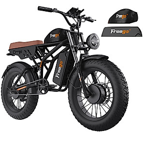 Freego Electric Bike for Adults, Dual Motor & Dual Battery, 2000W/48V/40Ah, 20"x4.0" Fat Tires Off Road Electric Bicycle with Removable Battery, 34MPH & 68 Miles Long Range E Bike UL Certified