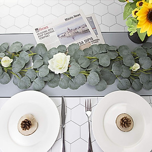 ZIFTY 5 Pack 31.5FT Artificial Eucalyptus Garland Faux Vines Handmade Greenery Silver Dollar Leaves for Wedding Arch Backdrop Home Table Runner Garden Décor(Eucalyptus)