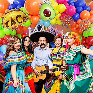 Ouddy Life 121Pcs Mexican Fiesta Taco Party Decorations, Fiesta Balloon Arch Garland Kit Cinco De Mayo Decor with Cactus Avocado Taco Mexican Hat for Carnival Festival Birthday Baby Shower Supplies
