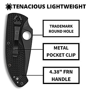 Spyderco Tenacious Lightweight Folding Utility Pocket Knife with 3.39" Black Stainless Steel Blade and Black FRN Handle - Everyday Carry - CombinationEdge - C122PSBBK