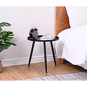 H JINHUI Round Sofa Side End Tables Metal Bedside Tables Nightstands for Small Space Living Room Bedroom Balcony, Anti-Rust and Waterproof, Matte Black