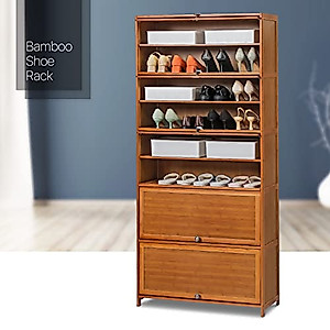 MoNiBloom Large Shoe Storage Cabinet with Doors, 10 Tier Bamboo Free Standing Shoes Shelf Organizer Stand for More Than 40 Pairs for Entryway, Hallway, Brown