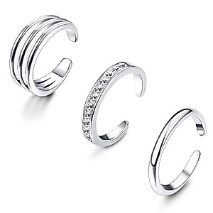 LOYALLOOK 925 Sterling Silver Open Toe Rings Set for Women Simple Thin CZ Tail Band Ring Adjustable