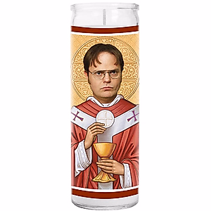 Rainn Wilson Celebrity Prayer Candle - Dwight Funny Saint Candle - 8 inch Glass Prayer Pop Culture Votive - 100% Handmade in USA - Funny Celeb Novelty Actor TV Show Movie Gift