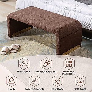 NIOIIKIT 43.3'' Ottoman Bench with Boucle Fabric, Faux Fur End of Bed Bench with Golden Metal Legs, Upholstered Entryway Bench for Living Room, Bedroom, Entryway (Brown)