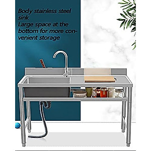 Free Standing Portable Utility Sink Stainless Steel Free-standing Kitchen Sink Commercial Restaurant Sink Utility Sink w/Workbench & Storage, Faucet & Drainboard 120x50x80cm/47.2x19.7x31.5in Left
