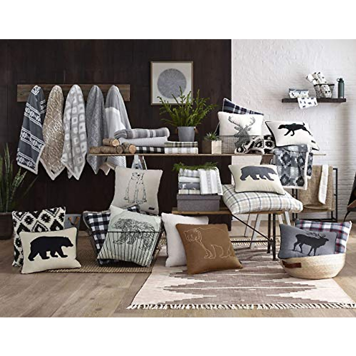 Eddie Bauer - Throw Blanket, Cotton Flannel Home Decor, All Season Reversible Sherpa Bedding (Pine Tartan, Throw)