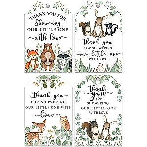 Woodland Baby Shower Favor Tags, Animal Birthday Party Gift Tags, Woodland Hanging Gift Tags with String