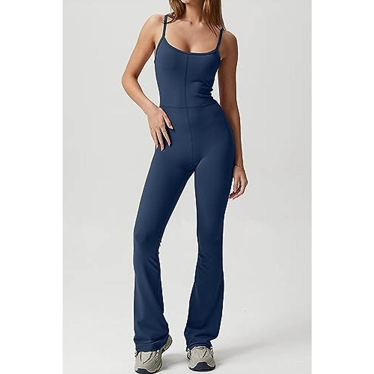 QINSEN Womens Yoga Jumpsuits Workout Sleeveless High Waist Sport One Piece Jumpsuits Navy Blue L