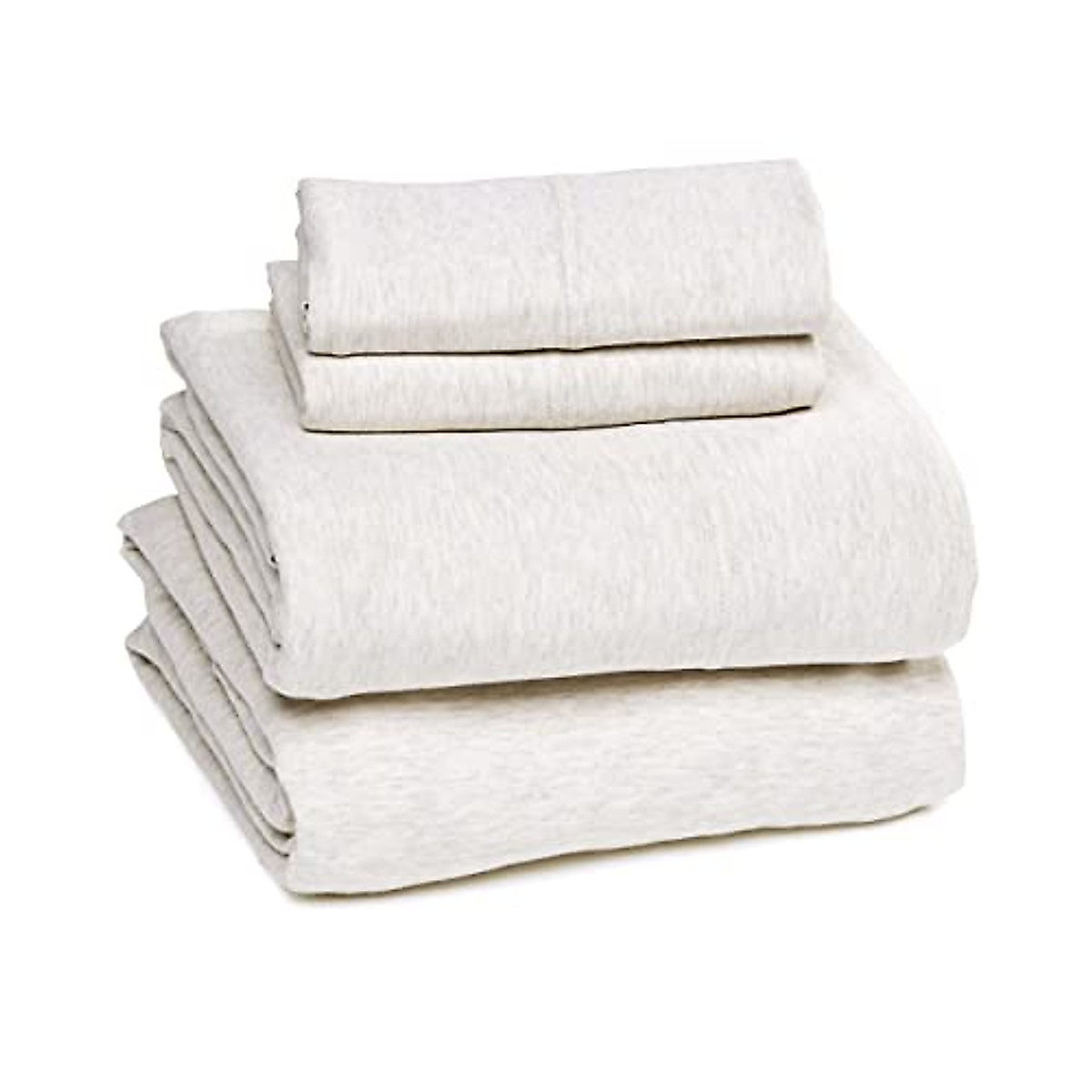 Amazon Basics 4 Piece Bed Sheets Set, 100% Cotton Jersey, Includes Super Soft, Flat and Fitted Sheets, Pillowcase, Full, Oatmeal, Solid
