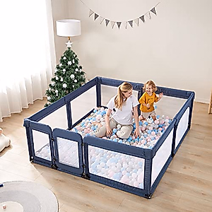 Baby Playpen with Swing Door for Adults, Play Pens for Babies 59 * 79in Large Play Yards, Baby Playpen for Toddler, Safety Kids Activity Center, Cholena Breathable Mesh Playpen, Navy Blue