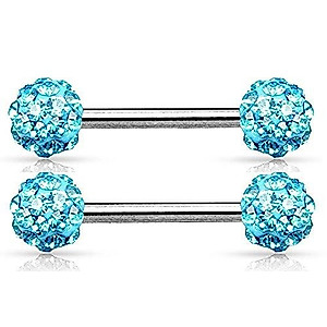 Body Accentz Nipple Ring Crystal Paved Ferido Balls 316L Surgical Steel Nipple Bar Pair(Purple)