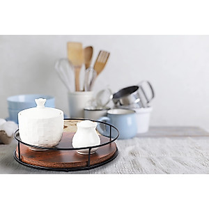 [ 2 Pack ] 9" & 10" Wood Lazy Susan Organizers with Steel Sides, Lazy Susan Turntable for Cabinet, Kitchen Turntable Storage for Table, Countertop, Pantry