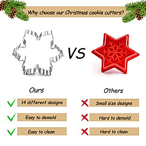 Cookie Cutters Christmas Shapes, 14PCS Christmas Cookie Cutters for Baking, Making Muffins,Biscuits, Sandwiches - Snowflake, Christmas Tree, Reindeer, Gingerbread Boy, Snowman, Angel, Bell, Gloves etc