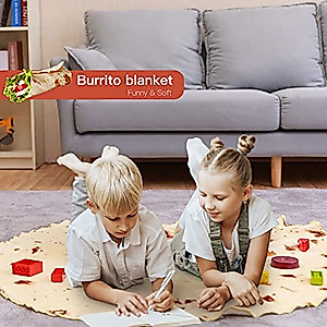 MJIYA Burrito Tortilla Wrap Blanket, Burrito Wrap Novelty Blanket Tortilla Towel for Adults/Kids, Giant Round Beach Towel/Throw Blanket/Picnic Blanket (Yellow, 59 inch)