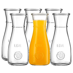 500 ml Carafe Pitcher Glass - 6 Pack - The LOVE Drink, Juice, Glass Water Pitcher & Water Carafe - Elegant Wine Decanter & Mimosa Bar Set - Easy Grip Neck & Wide Mouth for Pouring by Kitchen Lux