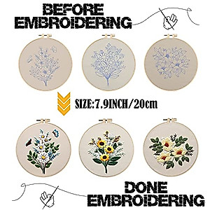 GLTAYLMY 3 Pack Embroidery Starters Kit with Pattern for Beginners,Cross Stitch Kits with 1 Plastic Embroidery Hoops,Needles and Color Threads,Needlepoint Kit for Adults