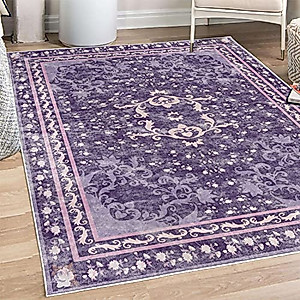 Ambesonne Damask Decorative Rug, Vintage Floral Motives and Weathered Toned Curlicues Bohemian Art Rustic, Quality Carpet for Bedroom Dorm and Living Room, 5' 1" X 7' 5", Quartz Lavender Rose