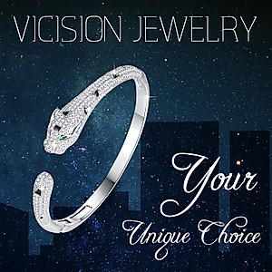 VICISION Panther Bracelet for Women Leopard Design with 18K Gold Plated 5A Cubic Zirconia Stones Birthday Present for Her Women Teen Girls - VB11 Silver