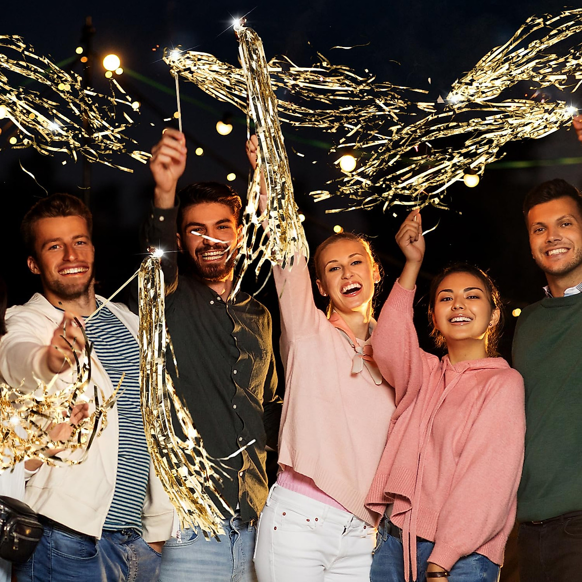 36pcs Wedding Send Off Wands, Light Up Hand Streamers with Shiny Foil Tinsel Glitter LED Ribbon Stick for Birthday Party Celebration Bridal Baby Shower