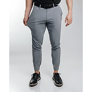 Primo Golf Jogger, Lightweight Four-Way Stretch Golf Pant, 4 Pockets, Inner Gel Waistband, Elastic Zipper Ankles, Light Gray, 30 Regular