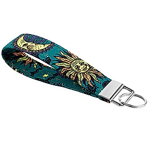 CELOKIY Wrist Lanyard for Keys - Vintage Astrology Star, Sun and Moon Fabric Key Chains Women - Wristlet Keychain Accessories