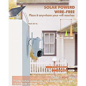 Dzees Solar Security Cameras Wireless Outdoor, 2K Battery Powered Security Camera, 360° PTZ Camera with Spotlight, Siren, Color Night Vision, AI Dectection, IP66 for Home Security, 2.4GHz