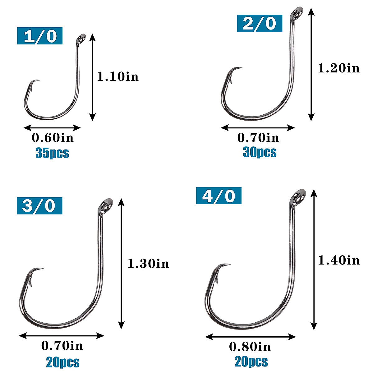 Circle Hooks Catfish Saltwater Fishing Hooks Assortment 2X Strong High Carbon Steel Offset Hooks Octopus Hooks Fishing Clips Kit for Catfishing Freshwater Saltwater (155pcs Kit)