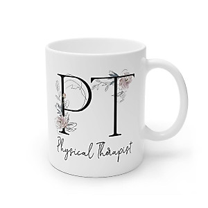 PaulDesignGifts Physical Therapist Mug - Graduation Gifts Alphabet Letter Monogram Flower Coffee For Birthday Christmas 11oz White MUG-E3TM9NXLIT-11oz
