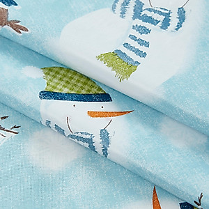 Newbridge Blue Snowy Snowman Print Flannel Back Vinyl Christmas Tablecloth - Cute Snowmen in Sweaters and Scarves Xmas Winter Holiday Wipe Clean Easy Care Tablecloth, 60” x 102” Oblong/Rectangle