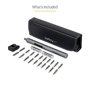 StarTech.com 20-Bit Electric Precision Screwdriver Set - Portable/Mini Battery Powered Bit Driver Kit for Electronics, Laptop, Computer, Tablet & Phone Repairs - Magnetic - Cordless, TAA