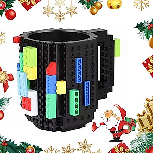 Gvendo Build on Brick Coffee Mug, Fabulous Mugs Happy Birthday Gift Set with Handle DIY Black Large Coffee Cup Funny Birthday Gifts for Men Women Office Work or Childhood Education