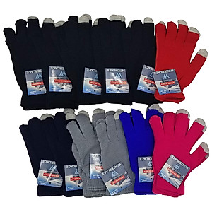 Winter Magic Gloves, 12 Pairs Stretchy Warm Knit Bulk Pack Mens Womens