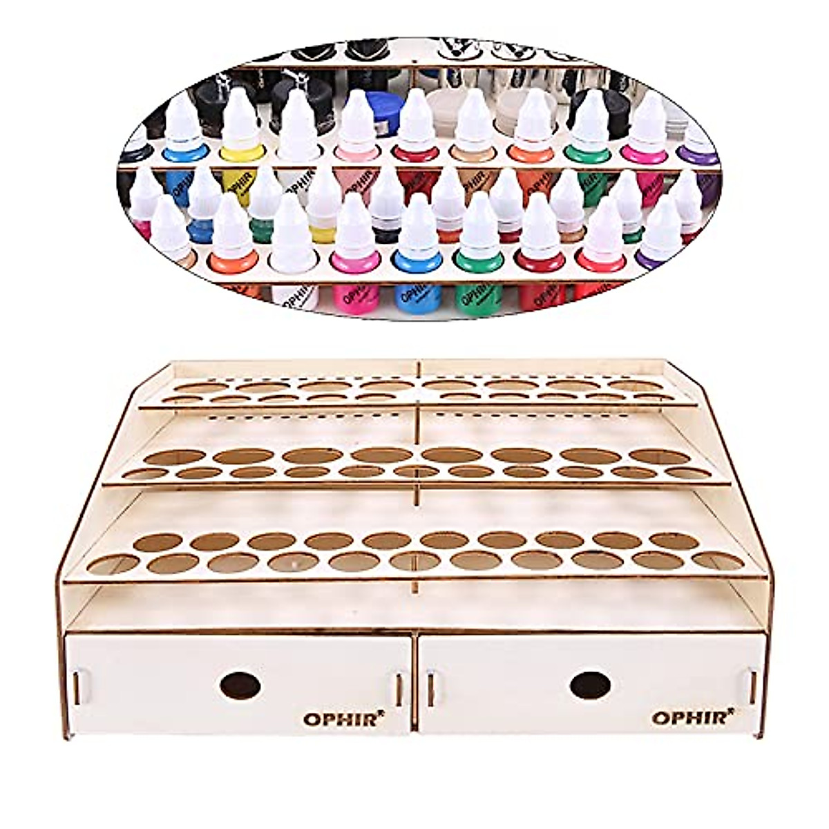 DYRABREST 2 Drawers Paint Rack Stand Pigment Ink Bottle Paints Tool Storage with Cabinet Holder Organizer, Detachable Assembly 80-hole paint rack + Manual