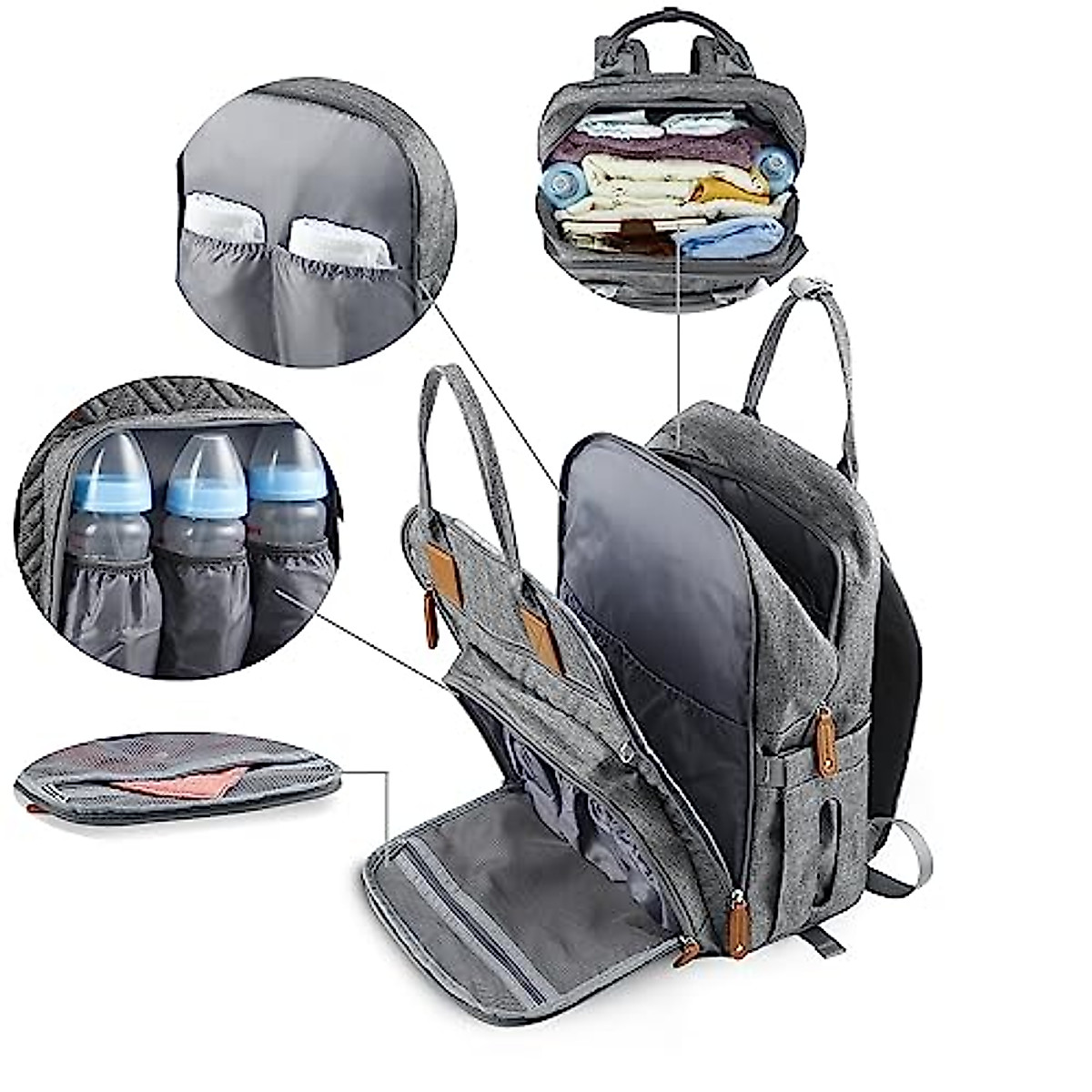 PandaEar Diaper Bag Backpack - Large Baby Diaper Bags with Pacifier Case - Waterproof Unisex Newborn Travel Backpack -Grey